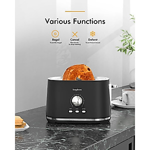 LONGDEEM Compact 2-Slice Toaster with 6-Level Precision Browning, 1.6 Wide Slots, Stainless Steel, Easy-Clean Crumb Tray, and Integrated Cord Storage, Black