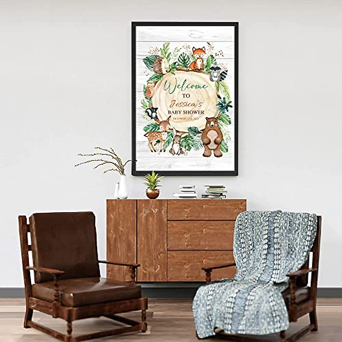 Tacoki Personalized Woodland Baby Shower Welcome Sign Poster, Welcome Sign Art, Baby Shower Sign, Woodland Animals Baby Shower Canvas, Custom Baby Shower Wall Art Poster Canvas, Home Decor
