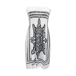 Evening Dress, Summer Sundress Graduation Dresses Fashion Fitted for Women 2022 Women's Sexy Strapless Sleeveless Floral Boho Print Ruched Beach Dress Dresses with Pockets Women's (M, White)