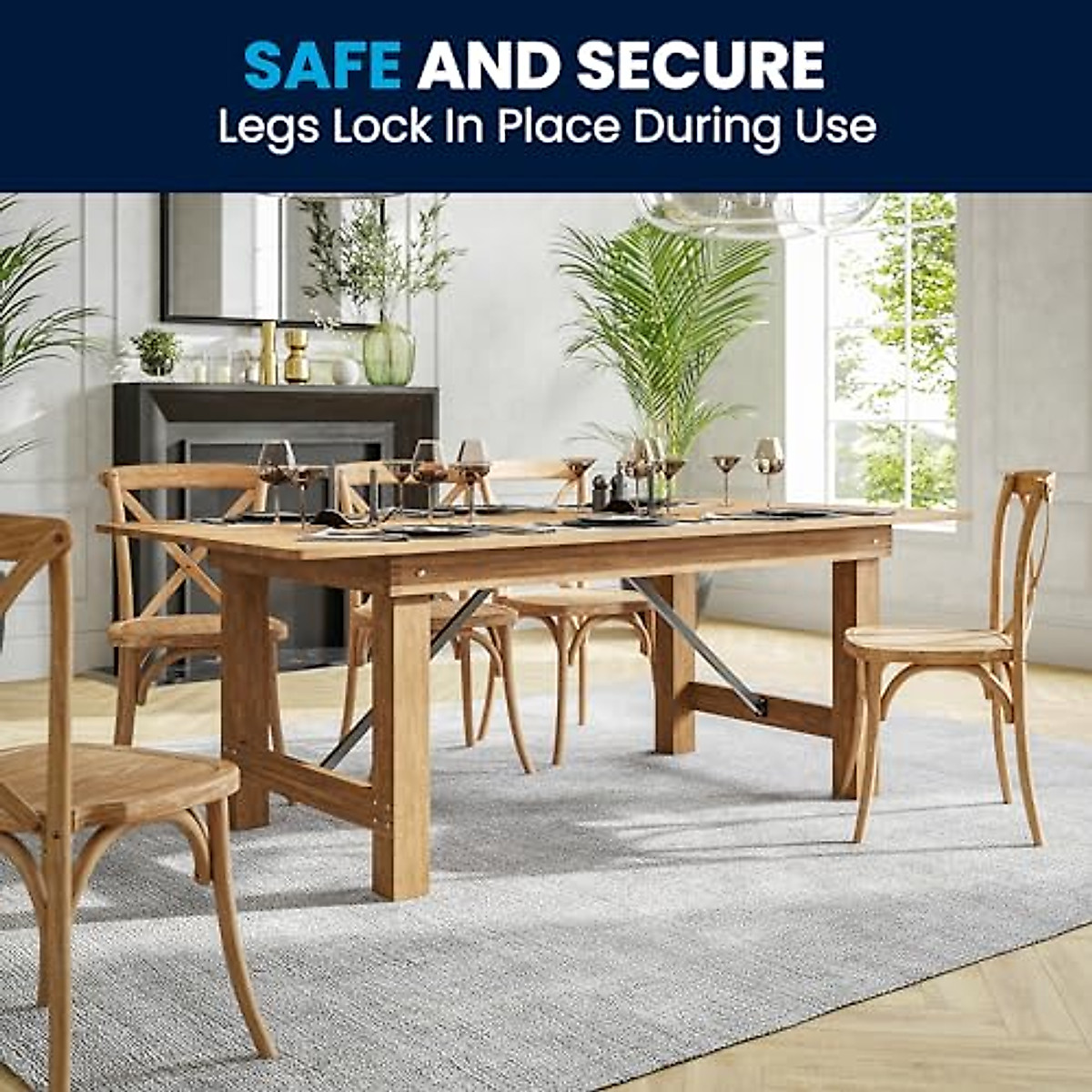 Flash Furniture Hercules Series 7' x 40" Rustic Solid Pine Folding Dining Table, Rectangular Antique Farmhouse Dining and Event Extension Table