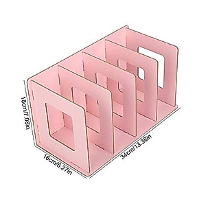 Desktop Bookshelf Wooden DIY Desk Organizer Multi-Slots Bookshelf Rack Organizers, Eco-Friendly Books DVD Storage Magazine Holder Literature Display Rack for School or Office(Pink)