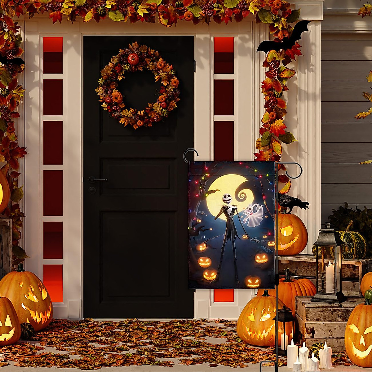 Vohado Nightmare Before Christmas Garden Flag Zero and Jack Skellington Birthday Party Decoration Halloween Pumpkin Double Sized Yard Sign Outdoor Decor