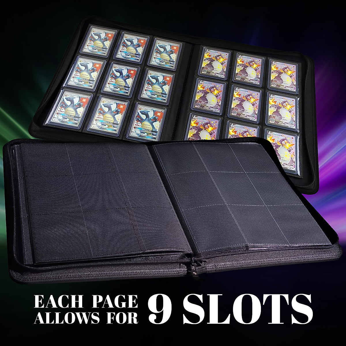 TopDeck 200 TopLoader Binder - 9 Pocket Card Binder Album - TCG Secure Storage Sleeves - Compatible with Yugioh, Magic the Gathering, Pokemon and More - Trading and Sports Card Holder