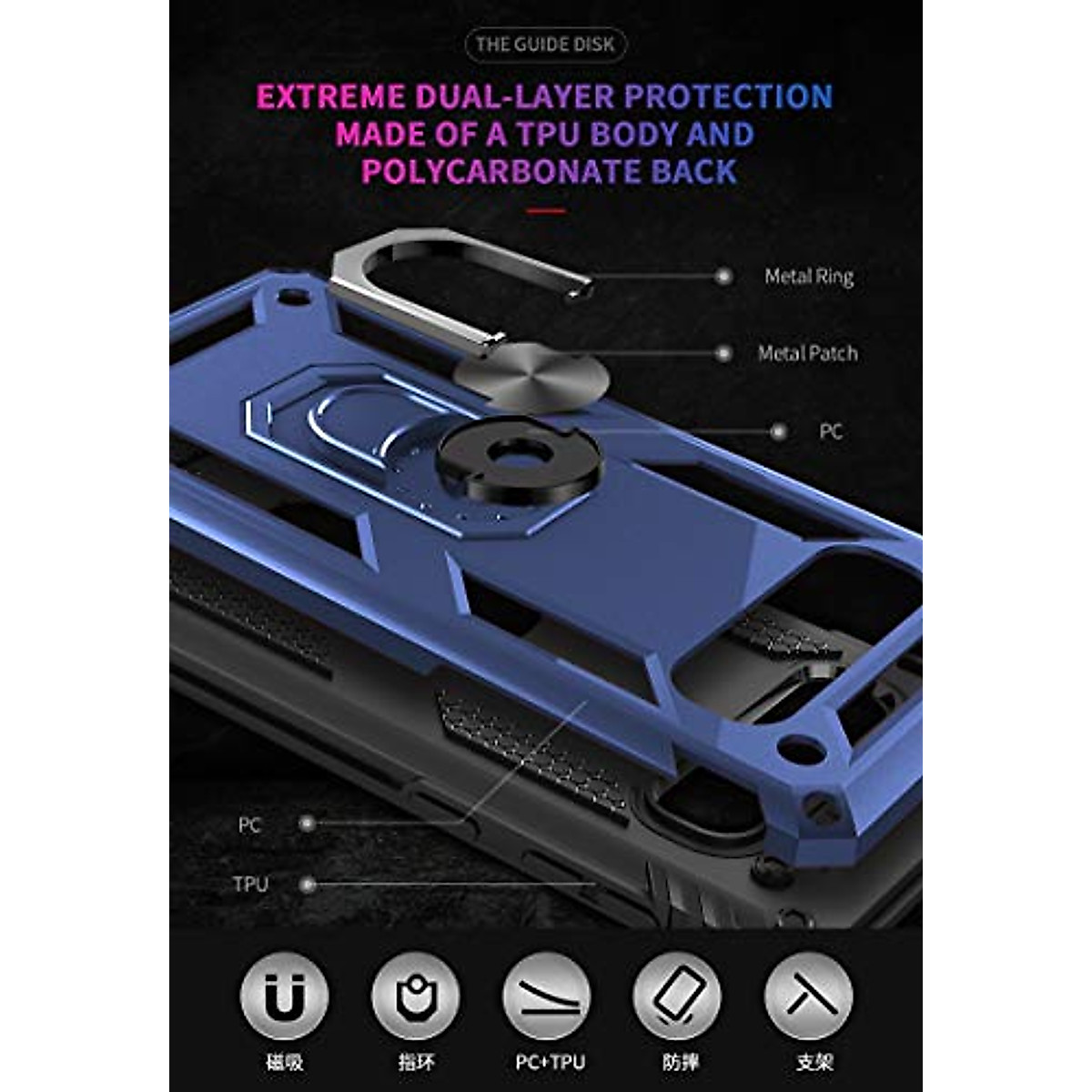 Androgate for Samsung Galaxy S10 Case with HD Screen Protectors, Military-Grade Metal Ring Holder Kickstand 15ft Drop Tested Shockproof Cover Case for Samsung Galaxy S10 (2019) Blue