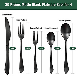 Matte Black Silverware Set - viishow 20-Piece Stainless Steel Flatware Set for 4, Matte Tableware Modern Satin Finished Kitchen Cutlery Set Eating Utensils Set, Dishwasher Safe