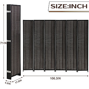 6 Panel 72 Inch Room Divider Bamboo Folding Privacy Wall Divider Wood Screen for Home Bedroom Living Room, Black