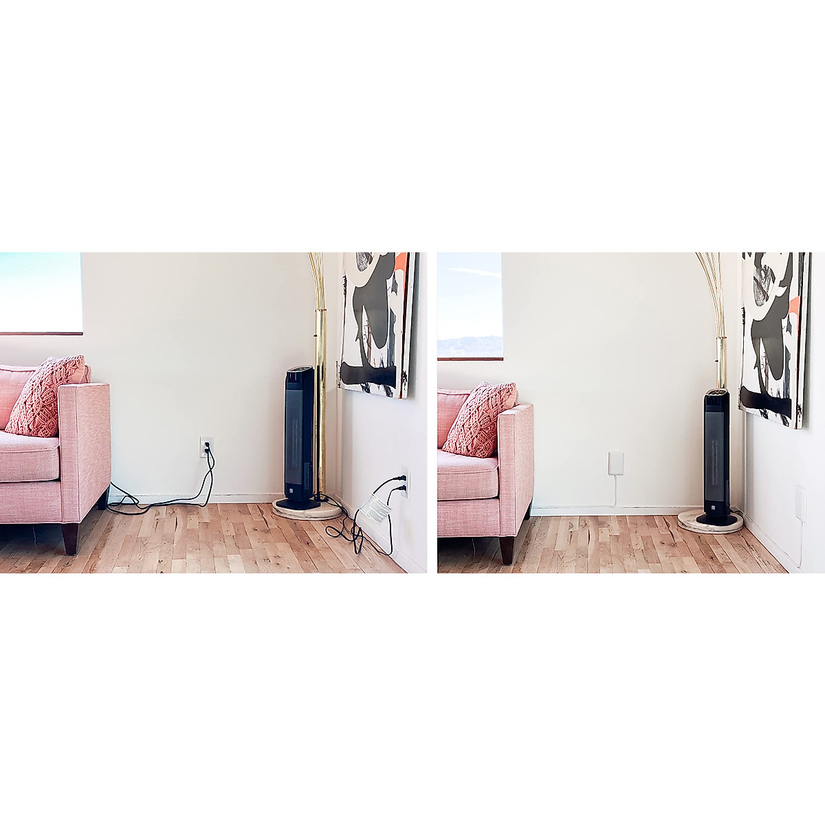 Sleek Socket - The Original & Patented Ultra-Thin Outlet Concealer with Cord Concealer Kit, 3 Outlet Power Strip, 8-Foot Cord, Universal Size, UL Certified (Ideal for Livingrooms & Bedrooms)