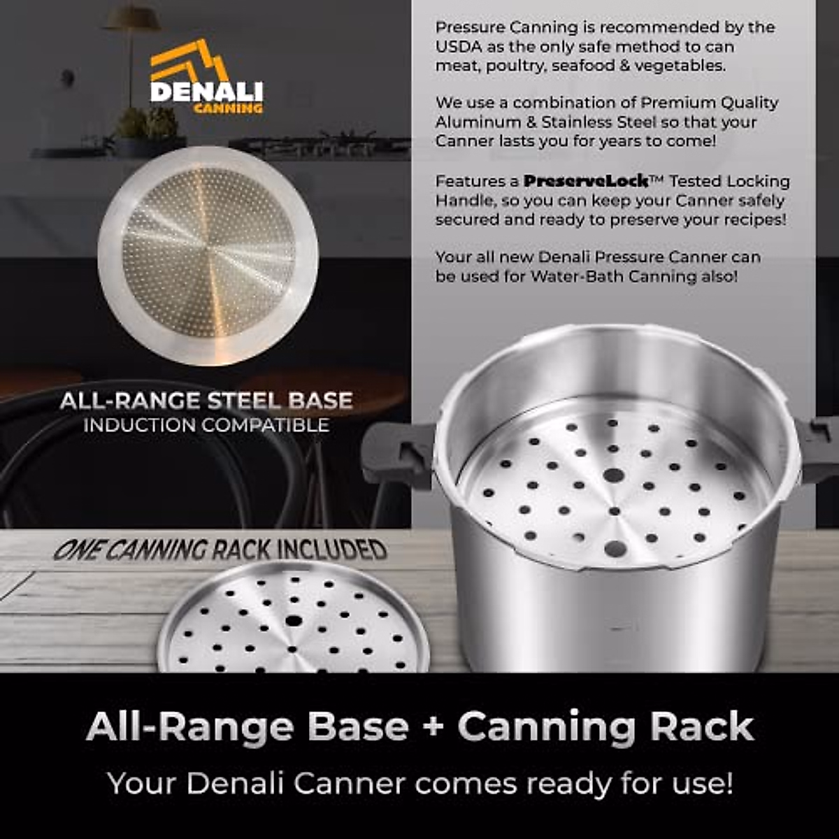 Denali Canning 23 Quart Pressure Canner & Cooker | Induction Compatible | Pressure Gauge & Pressure Regulator | Aluminum & Stainless Steel | Denali is a USA Company