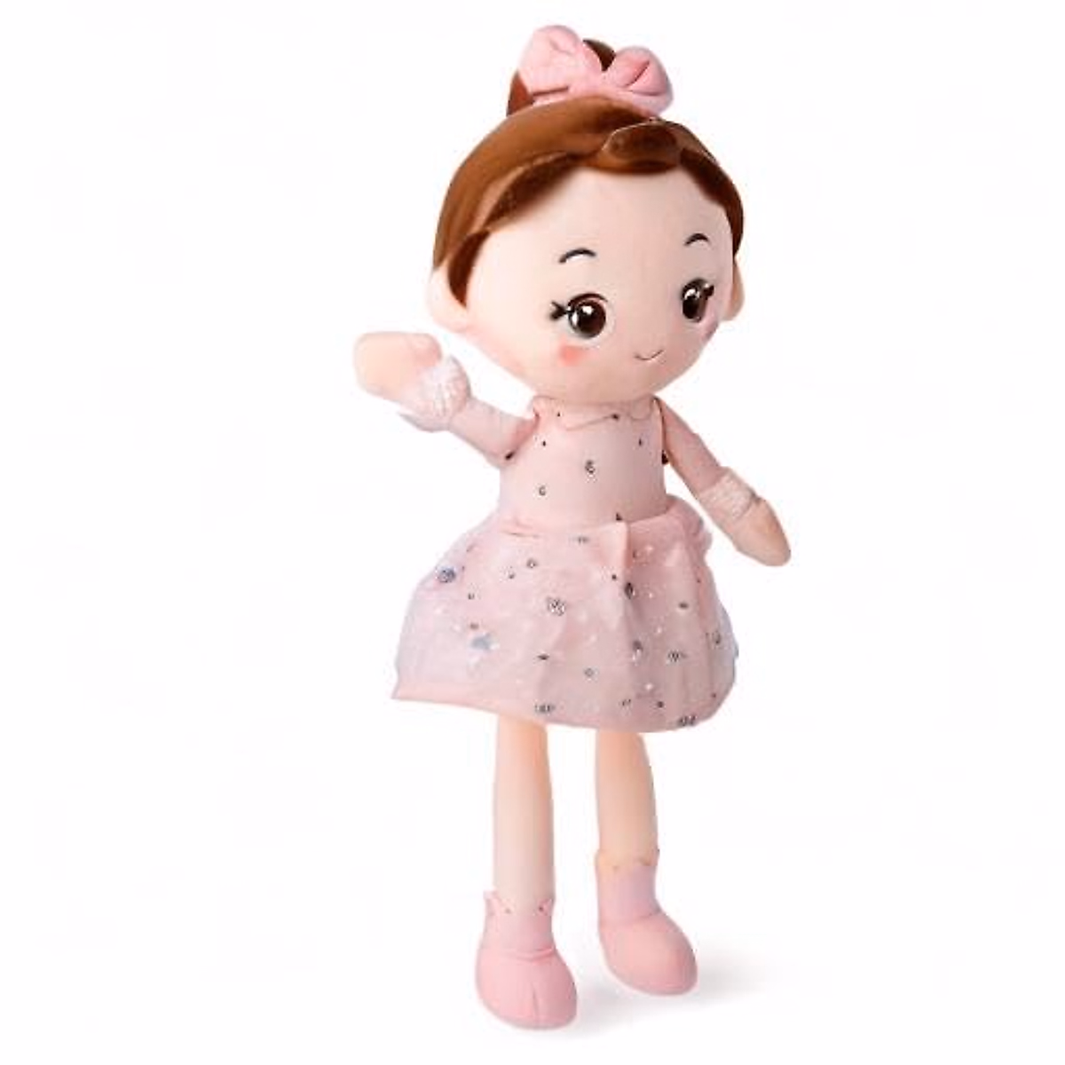 Hopearl Stuffed Doll for Girl Soft Plush Snuggle Play Toy Sleeping & Cuddle Buddy in Dress Birthday Festival Baby Doll, Pink, 18''