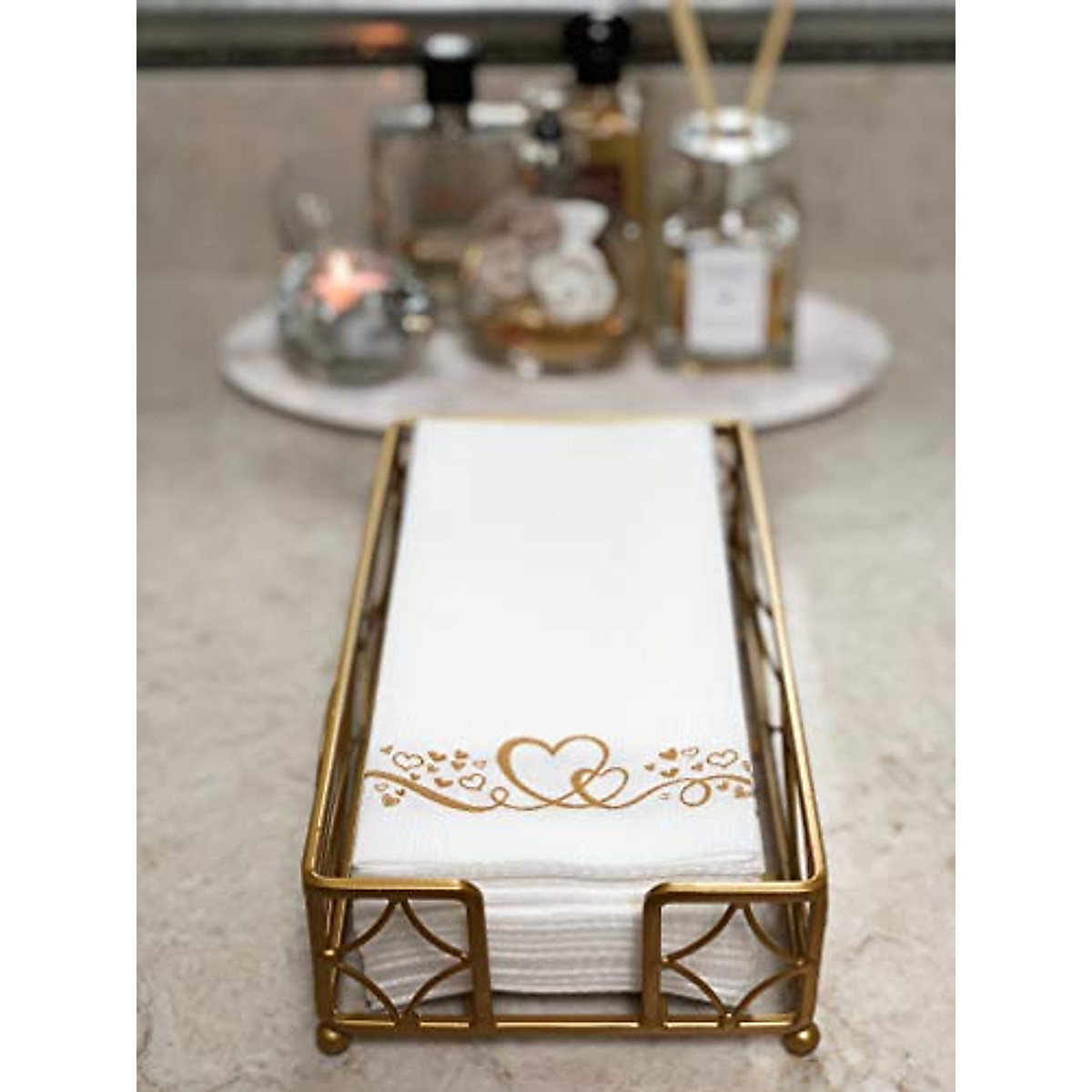Chez JuJu Gold Elegant Sturdy Guest Napkin Holder | Disposable Paper Hand Towel Storage Tray Caddy | Premium Quality | Bathroom Kitchen Dining Table Wedding Party Hotel Office décor | Indoor Outdoor
