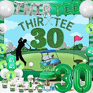 Kreatwow Golf 30th Birthday Party Decorations Green Thir Tee Backdrop Balloon Banner Cake Topper Golf Themed Cupcake Toppers for Golfer Fans Sports Themed 30th Birthday Party Supplies