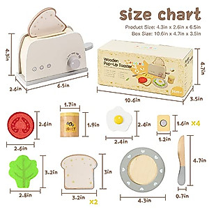 Frogprin Pop up Toaster Play Kitchen Playset, Wooden Toy Food 13 Pcs Play Kitchen Accessories, Pretend Play Food Sets for Kids Kitchen, Interactive Early Learning Toaster for Girls & Boys