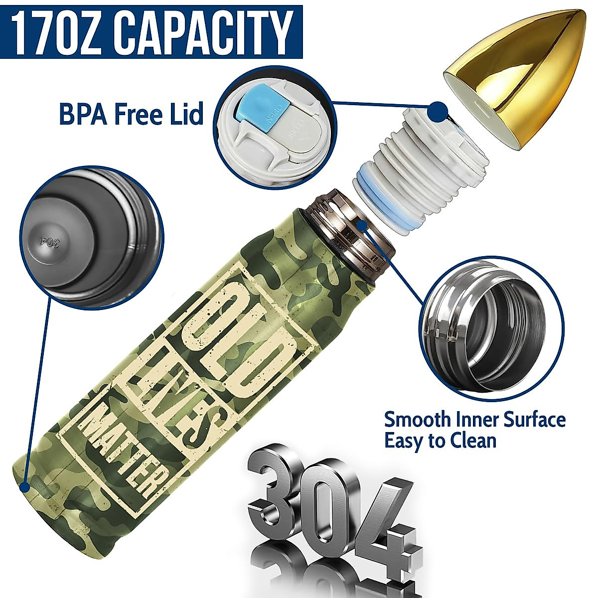 Limima Gift for Old Men, Old Lives Matter Bullet Tumbler, Birthday - Retirement - Fathers day Gift for Old Men, Valentine Gift for Grandpa - Dad - Husband, 60th - 70th - 80th Birthday Gift for Old Men