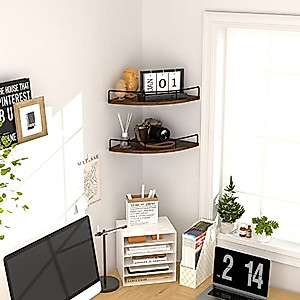 Yelinkws Corner Shelf Wall Mount,Set of 2 Floating Corner Shelves, Corner Wall Shelves with Fence,Rustic Corner Floating Shelves,Wood Corner Shelves(12inch)