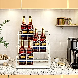 ZGO 3 Tier Coffee Syrup Rack for Coffee Bar, Water Bottle Organizer for Cabinet, Simple Syrup Bottles Coffee Station Organizer for Countertop, Coffee Bar Accessories and Organizer(White)