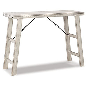 Signature Design by Ashley Carynhurst Coastal Counter Height Dining Table Set with Upholstered Bar Stools, Set of 3, White & Beige