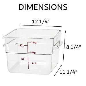 Lumintrail Cambro 12 Qt Square Food Storage Container Clear with Lid Bundle Includes a Measuring Spoon Set