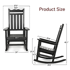Stoog All-Weather Patio Rocking Chair with 400 lbs Weight Capacity, Oversized Porch Rocker Chair, for Backyard, Fire Pit, Lawn, Garden, Outdoor and Indoor, Black