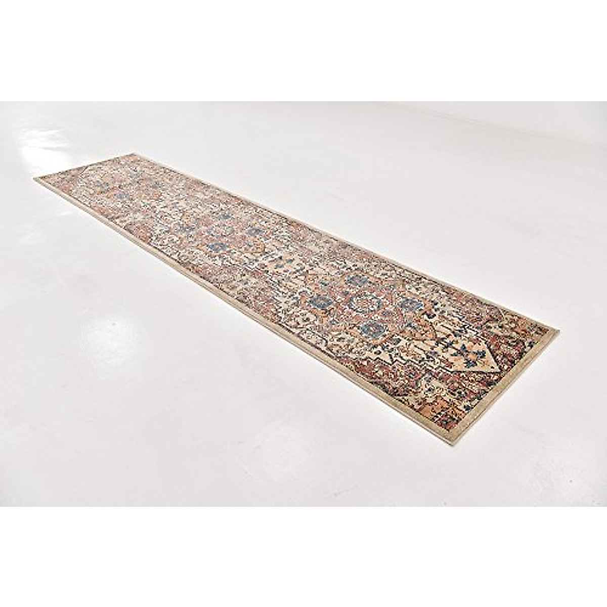 Unique Loom Oslo Collection Distressed Botanical Medallion Beige Runner Rug (3' x 13')