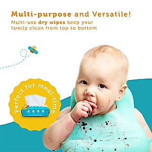 100% Pure Cotton Dry Wipes | 200 Count | Use Wet or Dry | Soft & Sensitive | Hypoallergenic | Extra Strong & Absorbent | Perfect for Diaper Changes, Runny Noses, Drool, Meal Time & Nursing
