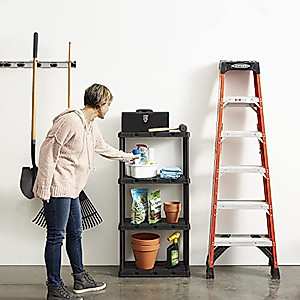 Gracious Living 4 Shelf Knect-A-Shelf Solid Light Duty Storage Unit 24 x 12 x 48 Organizer System for Home, Garage, Basement, and Laundry, Black (4 Pack)