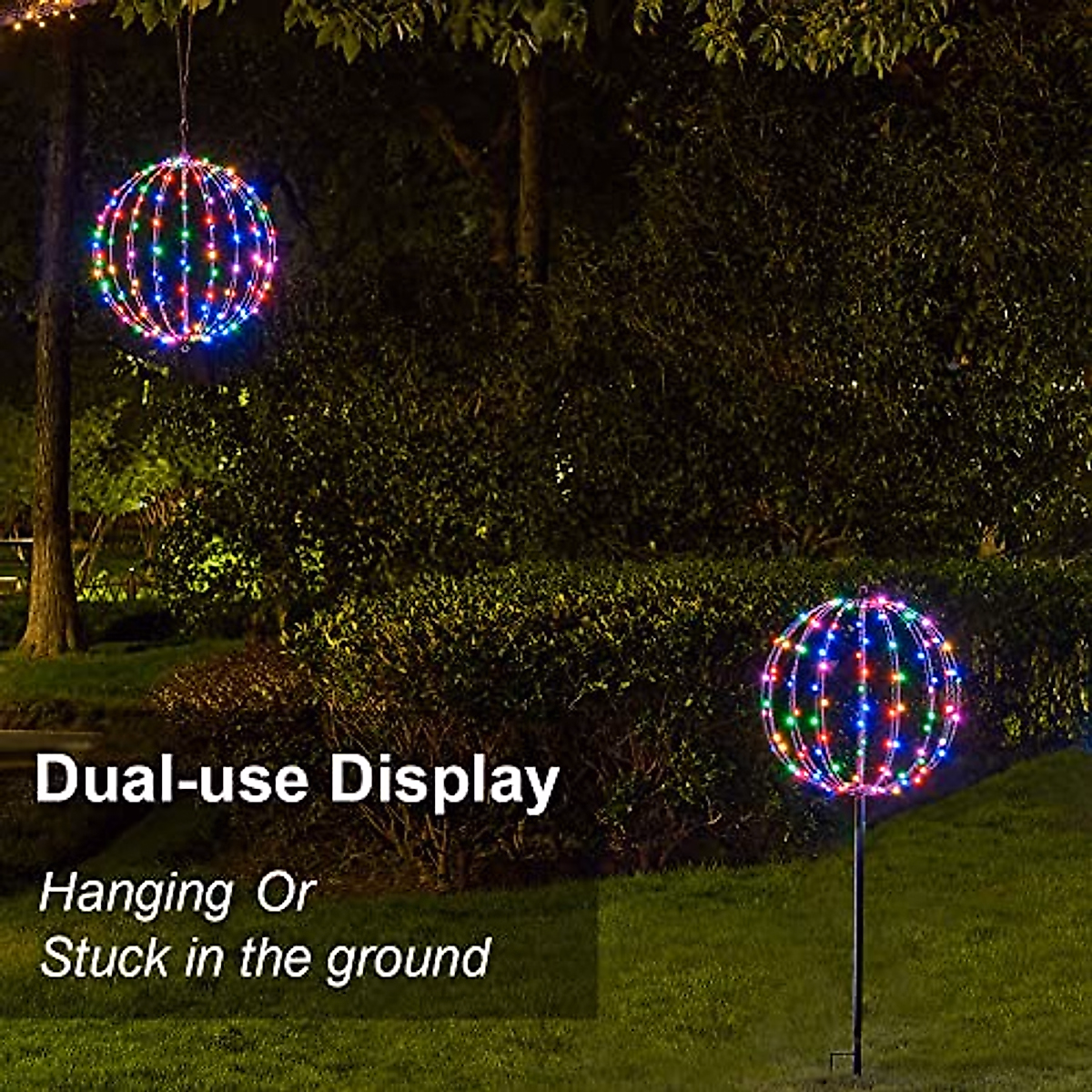 Lightshare 12IN 96LED Light Ball Yard Decoration Pathway Lights Sphere Light with Remote Control Fold Flat Metal Frame Indoor Outdoor Waterproof Garden Lights TJQ30W-RGB