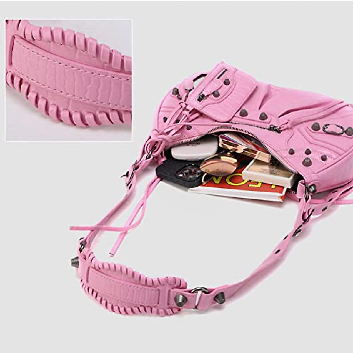 Women Punk Style Rivet Satchels Handbags Crocodile Pattern Shoulder Bags With Mirror And Card Hobo Bags