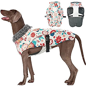 Kuoser Dog Coat, Warm Dog Jacket with Fur Collar, Turtleneck Dog Winter Coat Thicken Fleece Lining Pet Clothes, Reflective Dog Vest for Small Medium Large Dogs