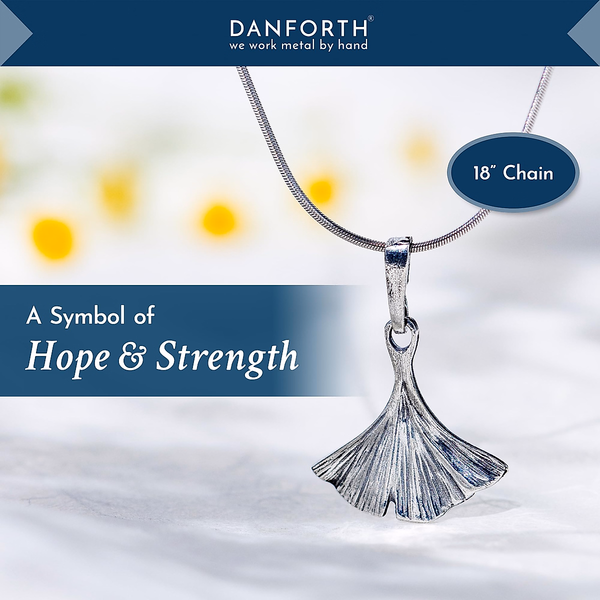 DANFORTH – Ginkgo Leaf Necklace – Pewter Nature Pendant & 18 In Sterling Silver Snake Chain, Nickel-Free – Trendy Boho Jewelry For Women – Handmade Necklaces for Women – Made In USA