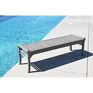Vifah Renaissance Outdoor Patio 5-Foot Hand-Scraped Wood Backless Garden Bench
