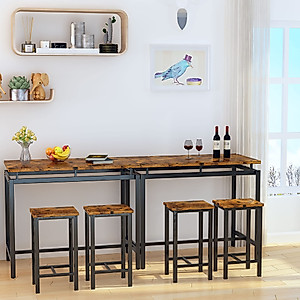 AWQM Bar Table and Stools Set, Rectangle Dining Table Set for 4, Industrial Counter Height Kitchen Bar Table and Chairs Set for Breakfast Nook, Restaurant, Apartment, Small Spaces - Rustic Brown