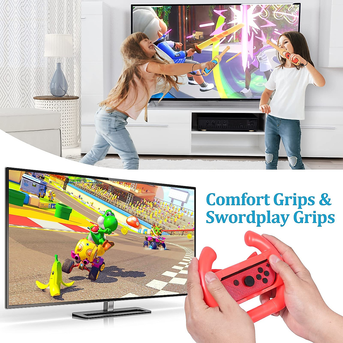 2023 Switch Sports Accessories,12 in 1 Nintendo Switch Sports with Tennis Rackets,Sword Grips,Golf Clubs,Wrist Dance Bands & Leg Strap,Joy-con Wrist Band