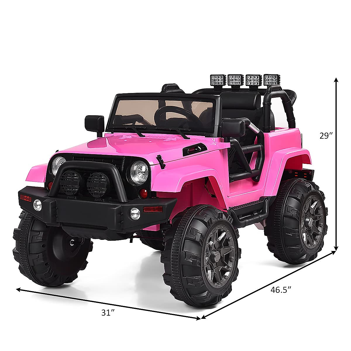 Costzon Ride On Car, 12V Battery Powered Electric Ride On Truck w/Parental Remote Control, LED Lights, Double Open Doors, Safety Belt, Music, MP3, Spring Suspension (Pink)
