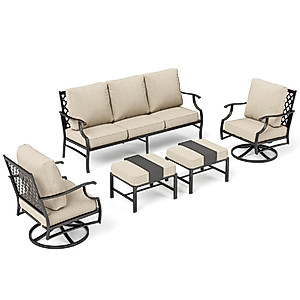 SUNSHINE VALLEY Patio Furniture Set, Modern Metal Outdoor Patio Furniture, 3 Seater Sofa, 2 Swivel Chairs, 2 Ottomans and 5.75" Extra Thick Cushion, Patio Conversation Set for Garden Backyard Deck