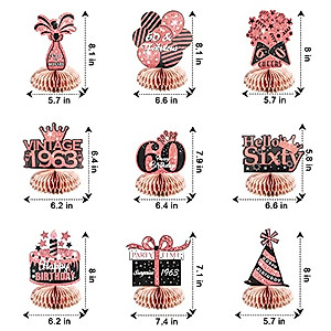 9Pcs 60th Birthday Decorations Men, Glittery Happy 60th Birthday Centerpieces for Tables Decorations for Women, Honeycomb Table Topper, Best Gifts for Sixty Years Birthday Party Decoration Supplies.