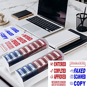Bertiveny Self Inking Office Stamp Set for Approved Paid Completed Copy Faxed Scanned Stamps, Rubber Business Stamp 8 PCS with Plastic Tray Message Account Stamp Paper Work Text Ink Stampers