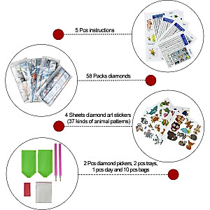 82 Pcs Diamond Art Stickers Kits for Kids and Adult 5D Animal DIY Diamonds Paint by Numbers Art Handmade Craft for Beginners Cute Animal & Sea World Mosaic Stickers Gift for Children Boys Girls