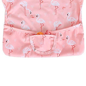 LUXJA Baby Waterproof Sleeved Bib, Long Sleeve Bib for Toddler (6-24 Months), Flamingo