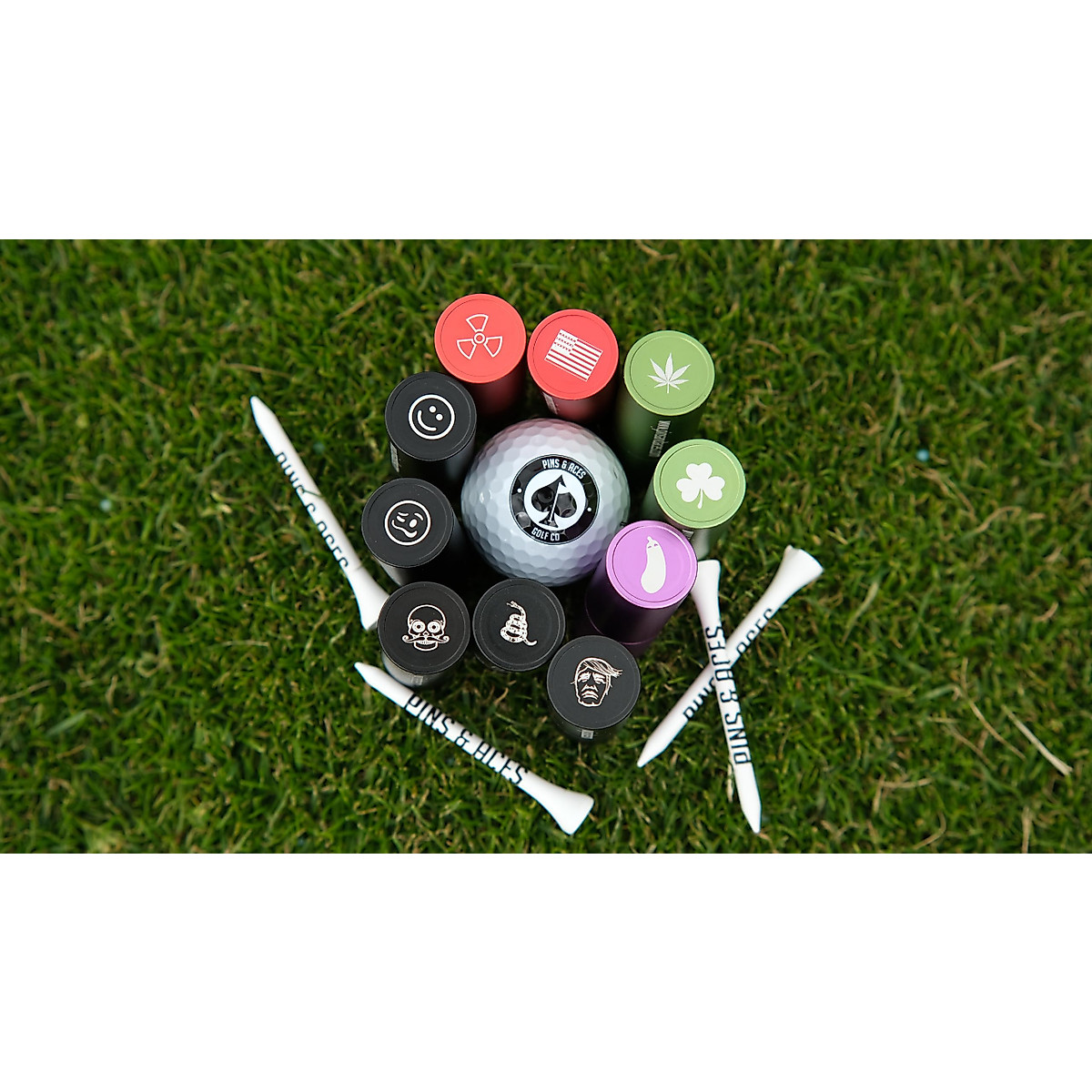 Pins & Aces - Golf Ball Stamp - Reusable Ink Stamp for Golf Ball - Premium Machine Billet Aluminum Case - Long Lasting Ink Lets You Customize Your Game