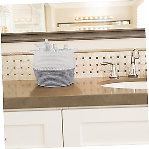 VILLFUL 1pc Rope Storage Basket Decorative Storage Bins Weave Basket Round Laundry Basket Large Storage Bin Woven Hamper Blanket Holder Storage Baskets Lovely Storage Holder Cotton Rope