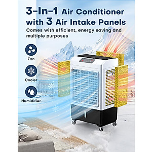 BALKO Evaporative Air Cooler, 2100CFM Windowless Air Conditioner w/7H Timer & Remote, 7H Timer & Remote, Portable for Room Garage Patio Black