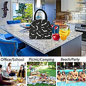 ZzWwR Stylish Bats Halloween Pattern Reusable Lunch Tote Bag with Front Pocket Zipper Closure Insulated Cooler Container Bag for Man Women Work Picnic Travel Beach Fishing