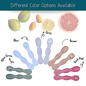 Cozinester Silicone Baby Spoon & Pre-Spoon - Baby Spoons Self Feeding 6 Months, Bendable Toddler Utensils, Baby Led Weaning Supplies | BPA Free & Boil-proof (Set of 2) (Dark Pink)