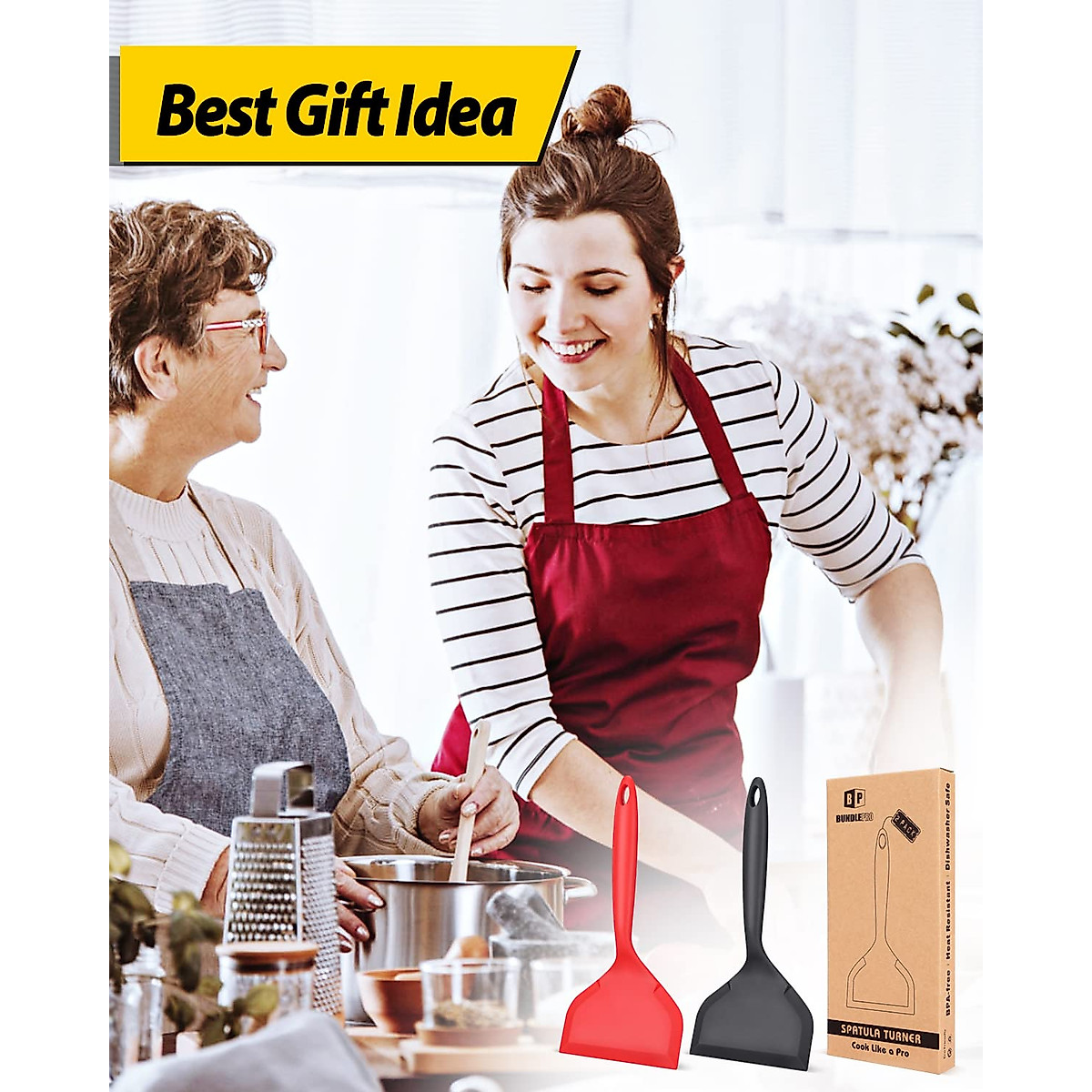 Pack of 2 Wide Silicone Spatula,Nonstick Pancake Shovel with Short Handle, Fried Flexible Turner, BPA Free Kitchen Cookwares for Egg, Cookie, Omelette, Fish, Burgers