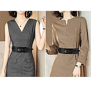 Toptim Women Wide Knotted Belt Design Leather Waistbands Simple Width Belt (Black & Brown, Suit For Waist 27-33.5")