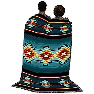 Pure Country Weavers Aydin Turquoise Blanket - Southwest Native American Inspired - Gift Tapestry Throw Woven from Cotton - Made in The USA (72x54)