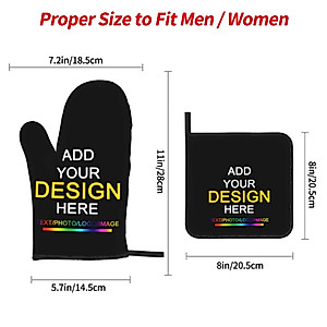 Personalized Heat Resistant Oven Mitts and Pot Holders Custom Picture Logo Text Customized Personalized Non-Slip Oven Mitt Set for Kitchen Cooking Baking Grilling Glove and Safe Mats Gift