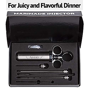 Meat Injector Kit Stainless Steel Food Syringe & 3 Marinades Needles for BBQ Grill Professional Smoker Seasoning Culinary Barbecue Syringe & Meat injectors for Smoking