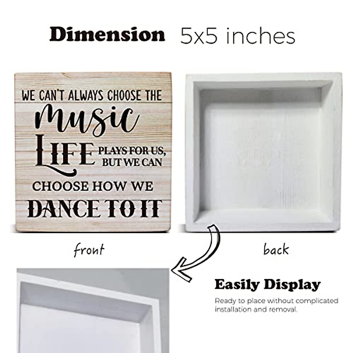 We Can't Always Choose the Music Life Wooden Box Sign Desk Décor Inspirational Quote Wood Box Sign for Home Classroom Shelf Table Decoration 5 X 5 Inch
