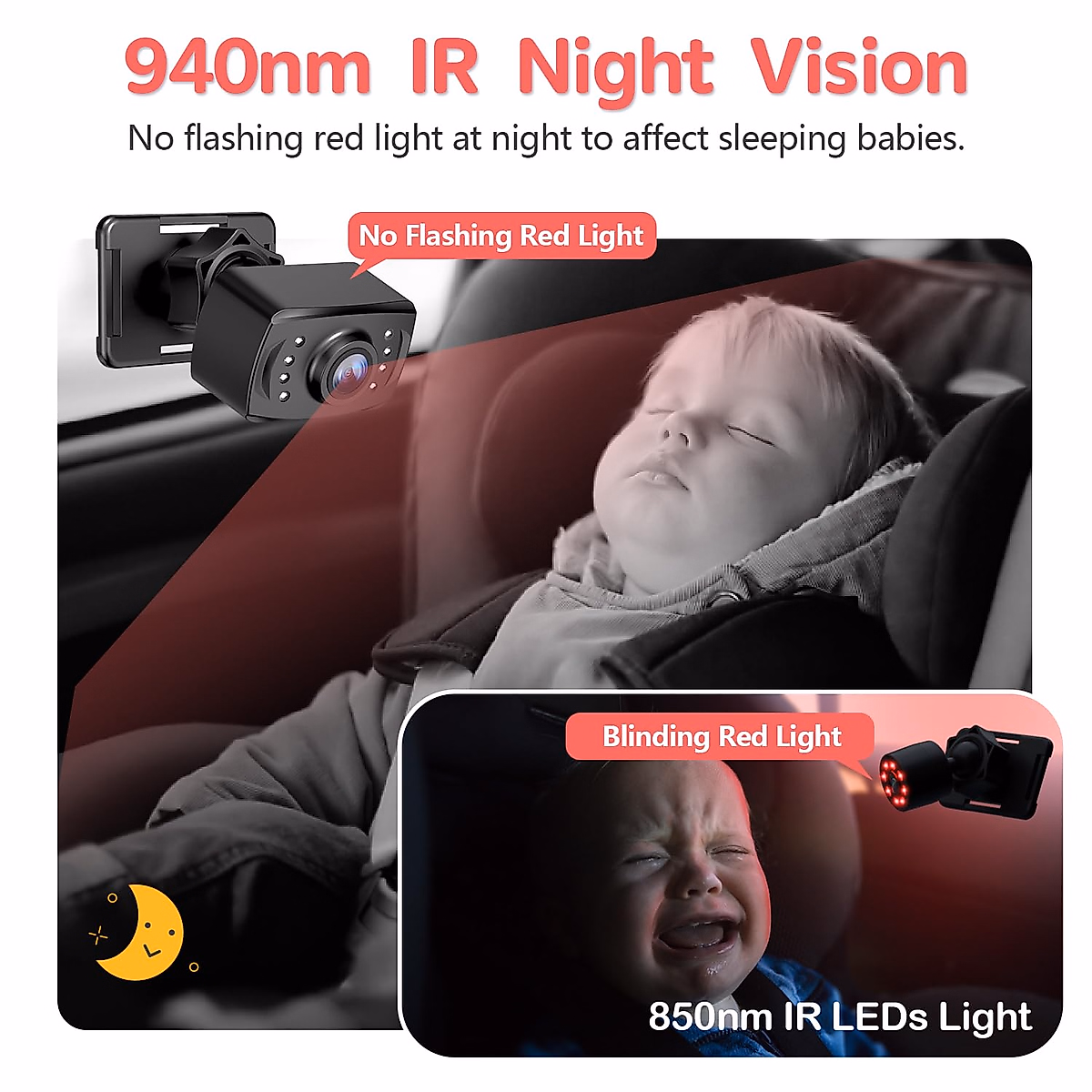 Itomoro Baby Car Camera HD 1080P Dual-Channel Display Car Baby Camera with 2 IR Night Vision Camera, Easily Install 4.3'' Car Camera for Baby with Crystal Clear Wide View for Rear Facing Seat